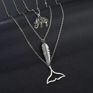 Jewelry | Boho Multilayer Elephant Leaf Whale Tail Necklace | Poshmark